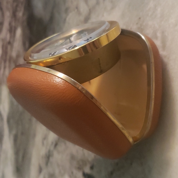 Other | Vintage Westclox Windup Travel Alarm Clock Leather Clam Shell ...